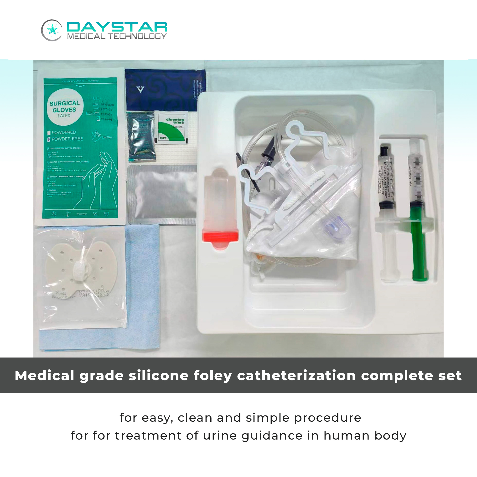 Medical Grade Silicone foley Catheterization Complete Set - Daystar Medical